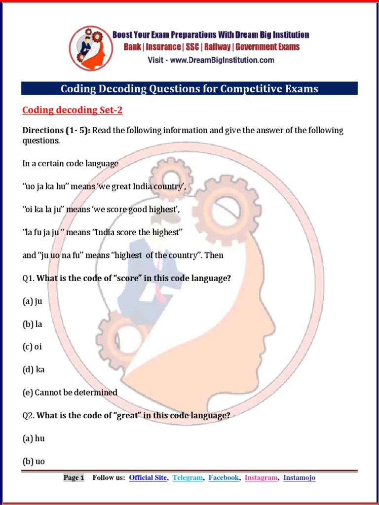 Coding Decoding Questions For Competitive Exams Set 2 ...