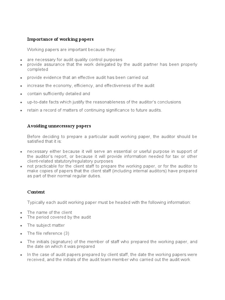 Importance of Audit Working Papers | PDF