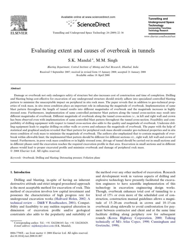 Evaluating Extent and Causes of Overbreak in Tunnels | PDF | Tunnel | Fracture