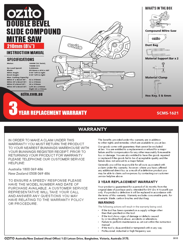 Compound Mitre Saw Owner's Manual: An In-Depth Guide to Setup, Use ...