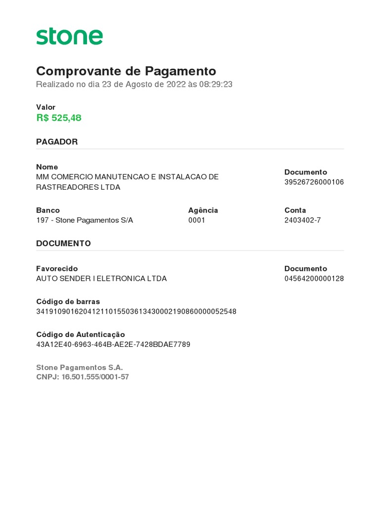 Comprovante de Pagamento - Stone | PDF