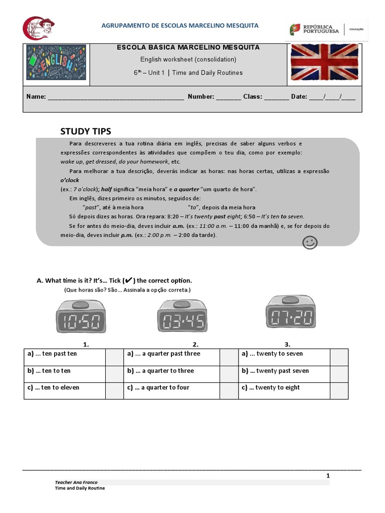 Unit 1 - Time - Daily Routine | PDF