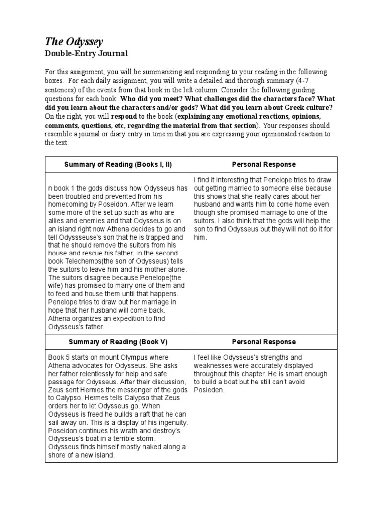 11-12 of The Odyssey Double-Entry Journal True | PDF | Odysseus | Odyssey