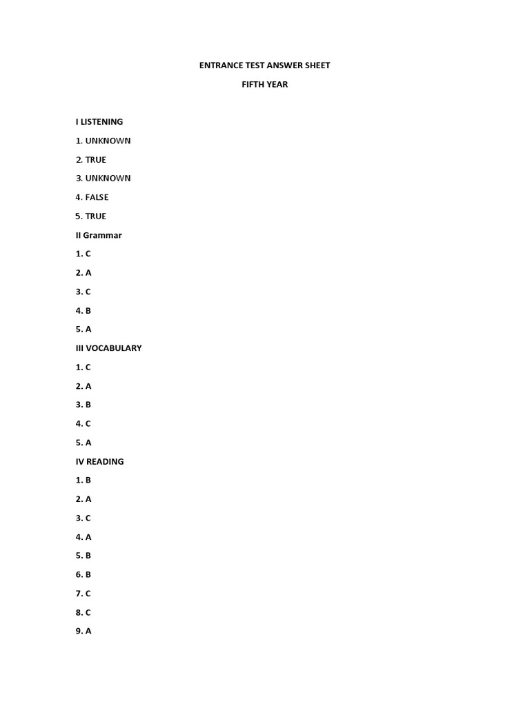 Entrance Test Answer Sheet | PDF