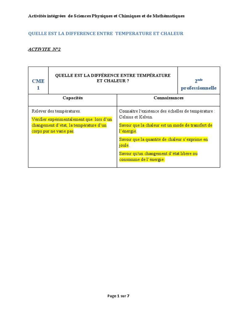 Différence entre Température et Chaleur | PDF | Chaleur | Température