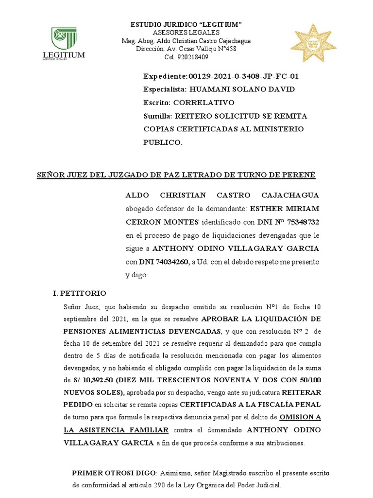 Reitero Remitir Copias Simples Al Ministerio Publico - Esther Miriam ...