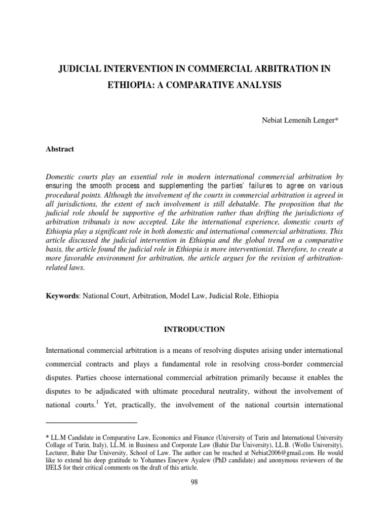 Judicial Intervention in Commercial Arbitration in Ethiopia: A Comparative Analysis | PDF ...