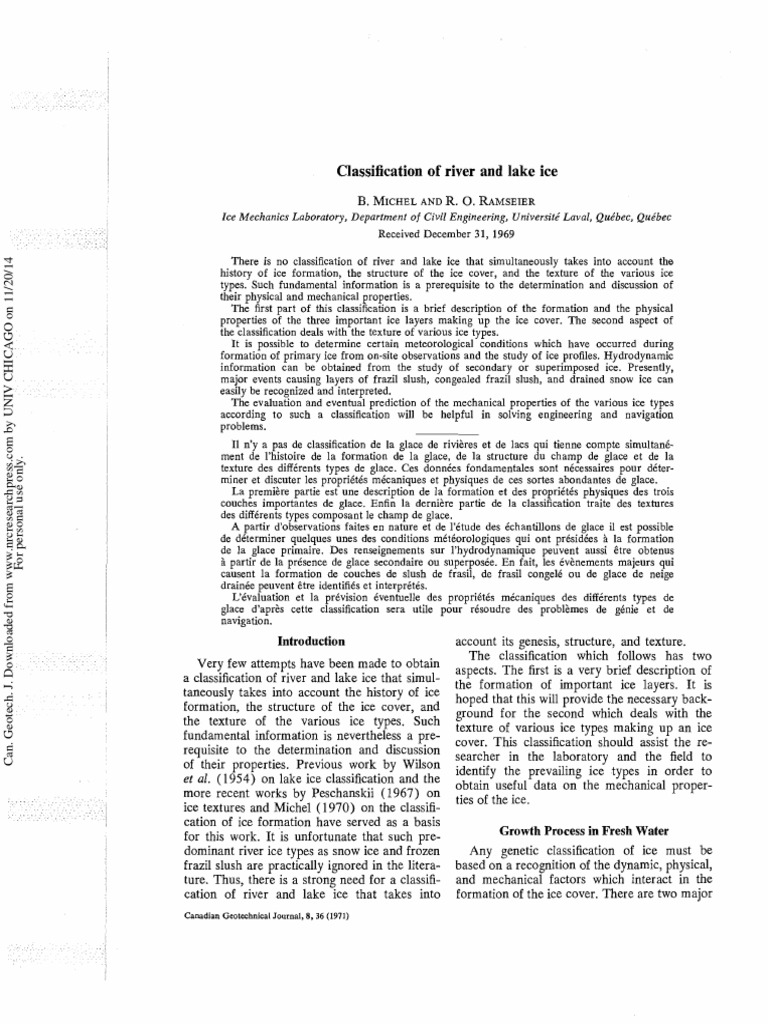 Classification of River and Lake Ice - Michel and Ramseier (1969) | PDF ...