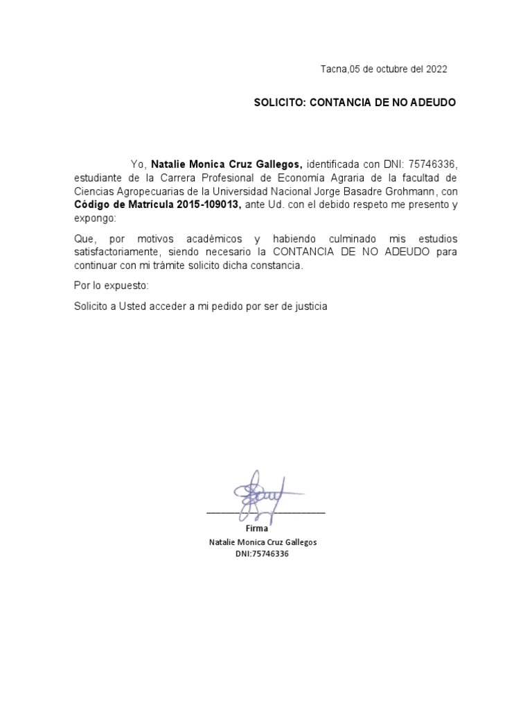 Solicito Constancia de No Adeudo | PDF