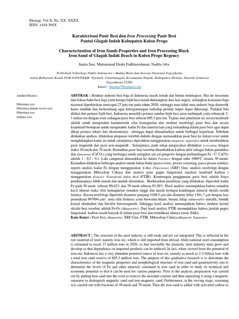 Karakterisasi Pasir Besi Dan Iron Processing Pasir Besi Pantai Glagah Indah Kabupaten Kulon ...