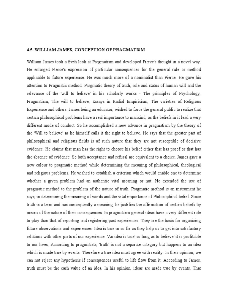 William James' Advancement of Pragmatism: Exploring His Conception of ...