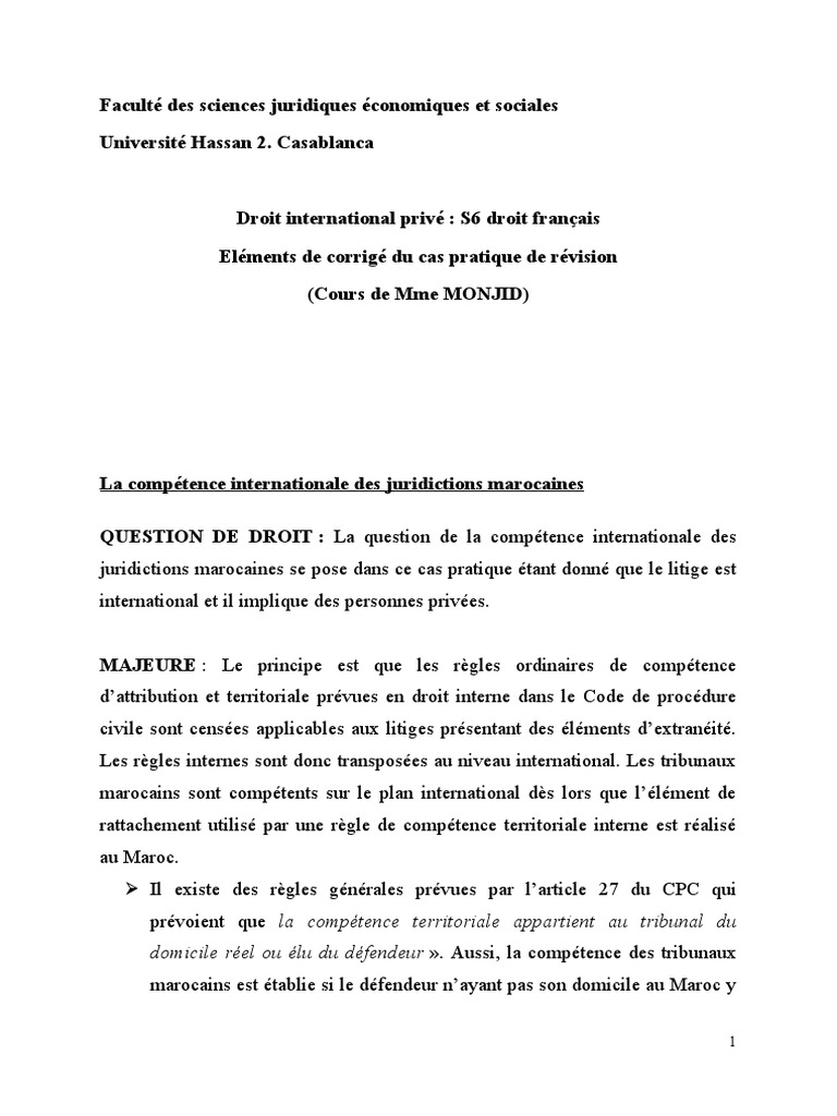 Eléments de Corrigé Du Cas Pratique de Révision | PDF | Compétence ...