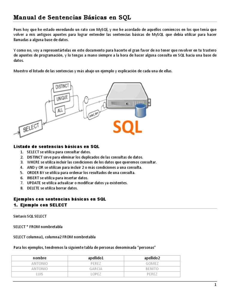 Manual de Sentencias Básicas en SQL | PDF | SQL | Gestión de tecnología de la información