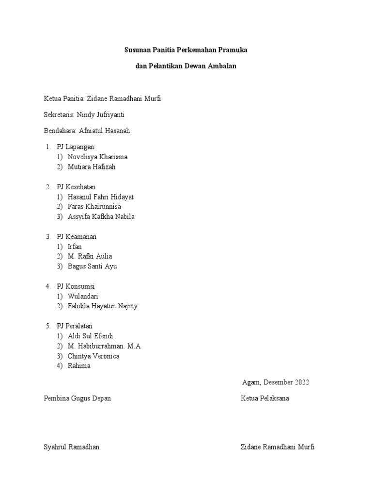 Susunan Panitia Perkemahan Pramuka | PDF