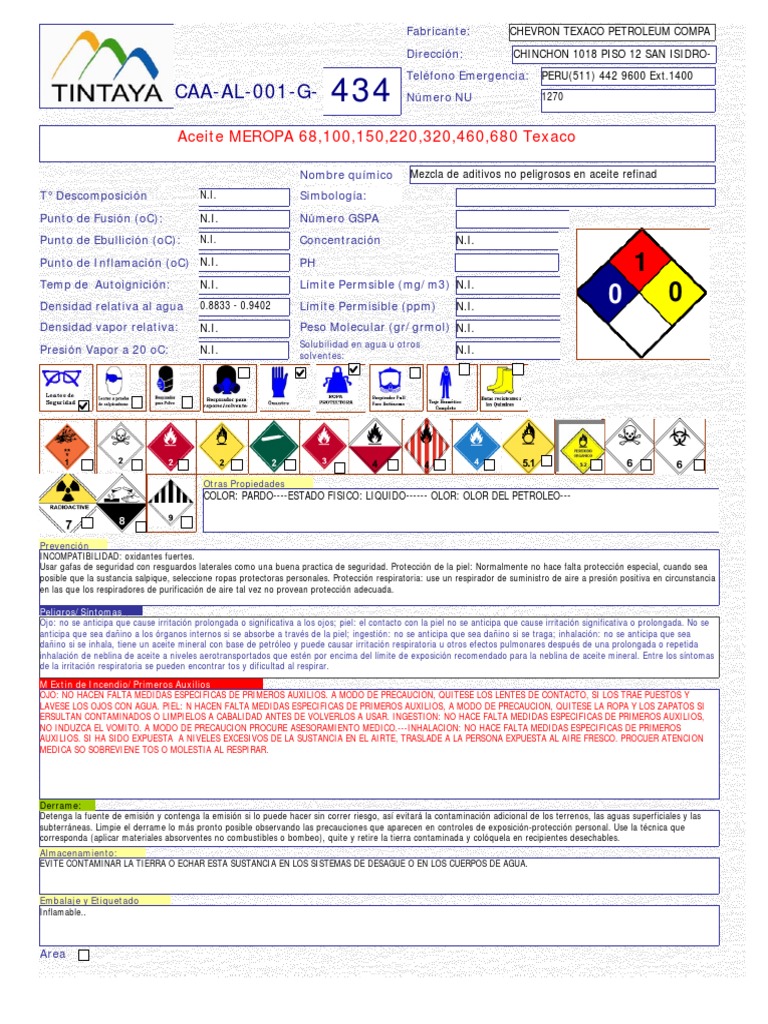 Aceite MEROPA Texaco: Características y Seguridad | PDF | Agua ...