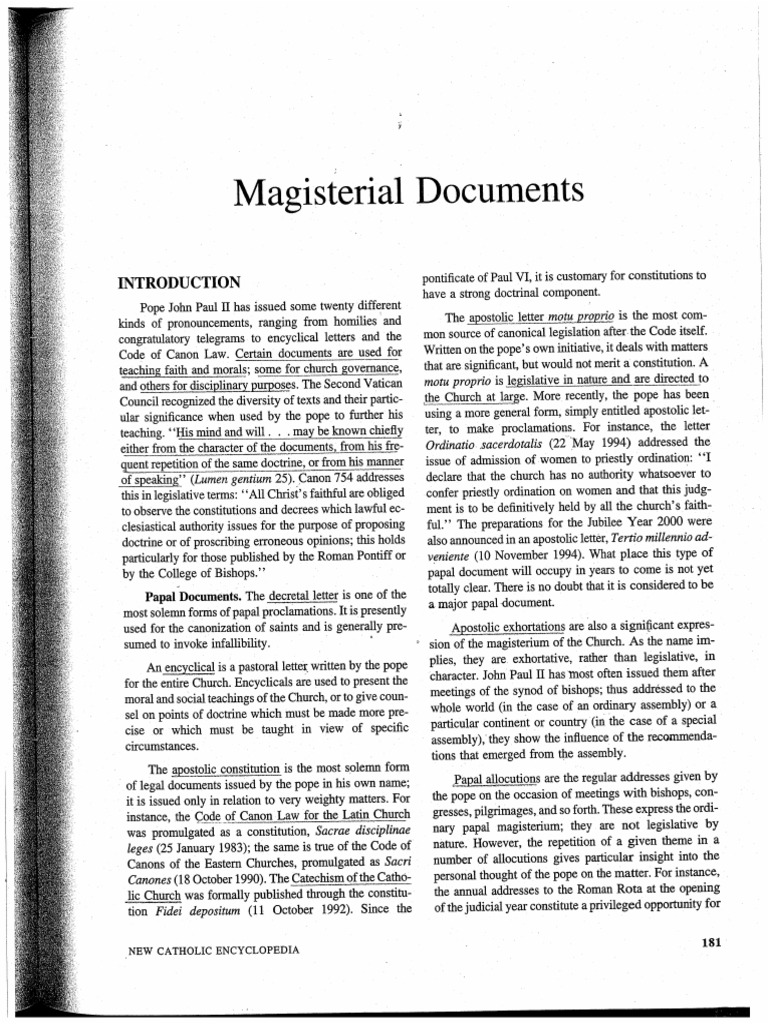 Catholic Magisterial Documents | PDF