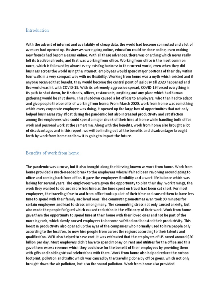 Work From Home | PDF | Employment | Commuting