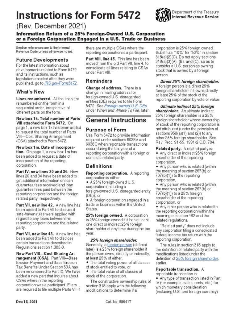 Instructions For Form 5472 | PDF | Irs Tax Forms | Accrual
