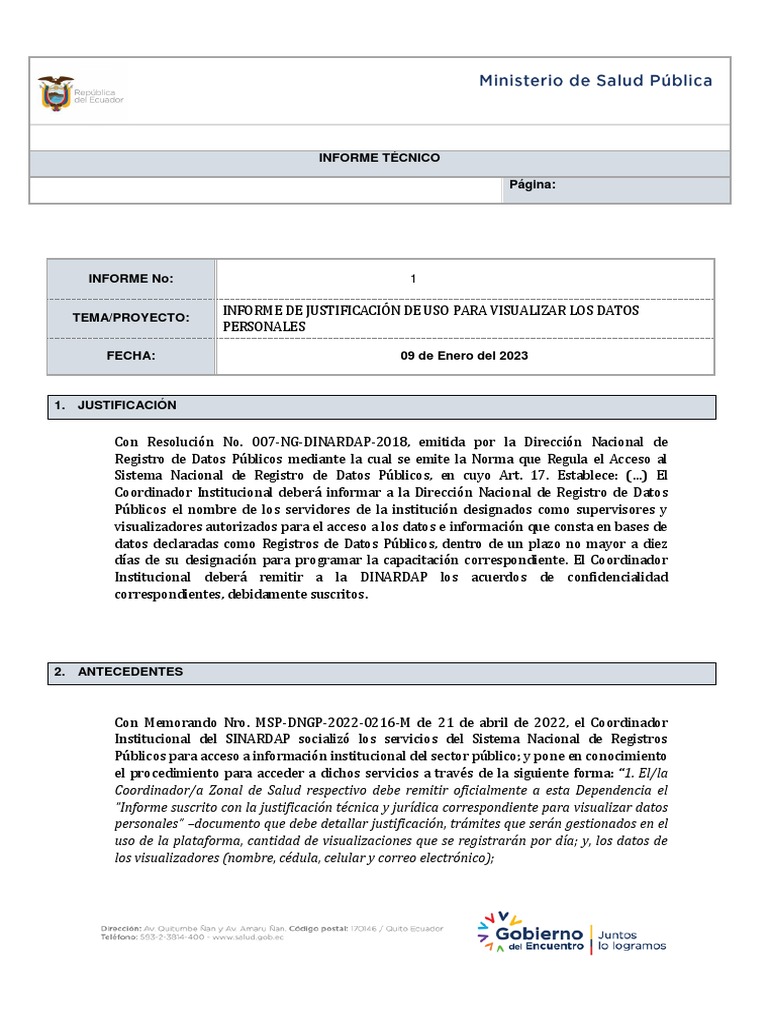 Informe de Justificación de Datos Personales | PDF | Historial médico ...