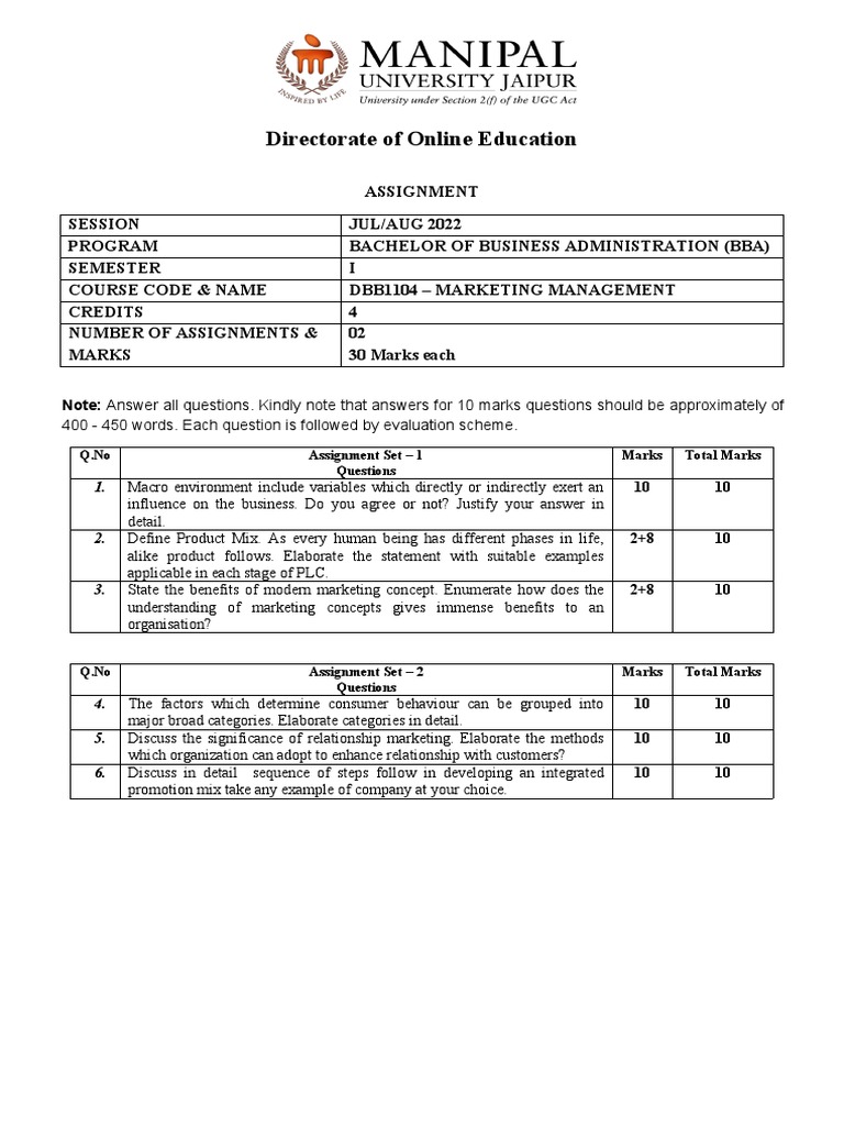 Assignment - DBB1104 - BBA 1 - Set-1 and 2 - Nov - 2022 | PDF | Business