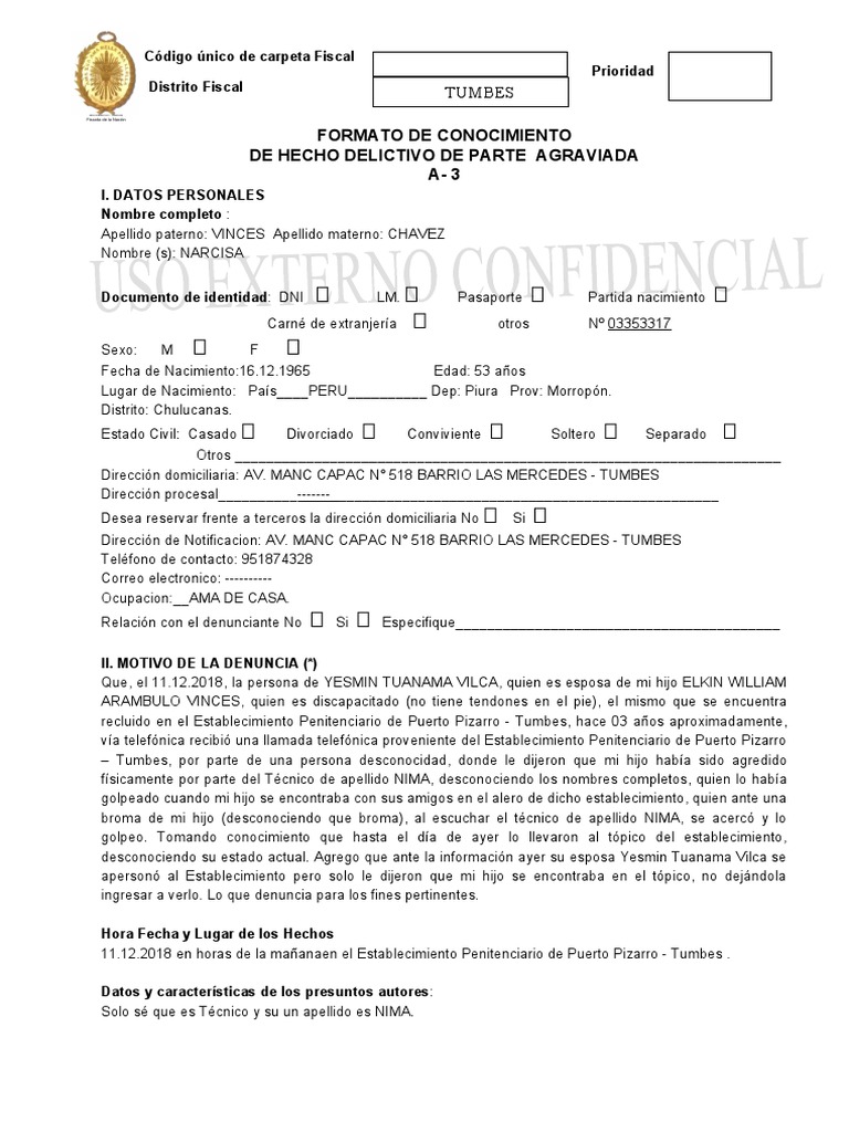 Formato de Denuncia Verbal Ejemplo | PDF | Justicia | Crimen y violencia