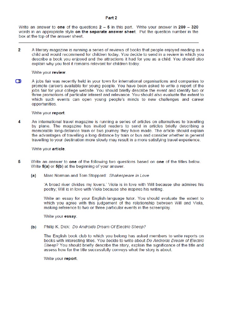 CPE Writing - Part 2 - Sample Topics | PDF