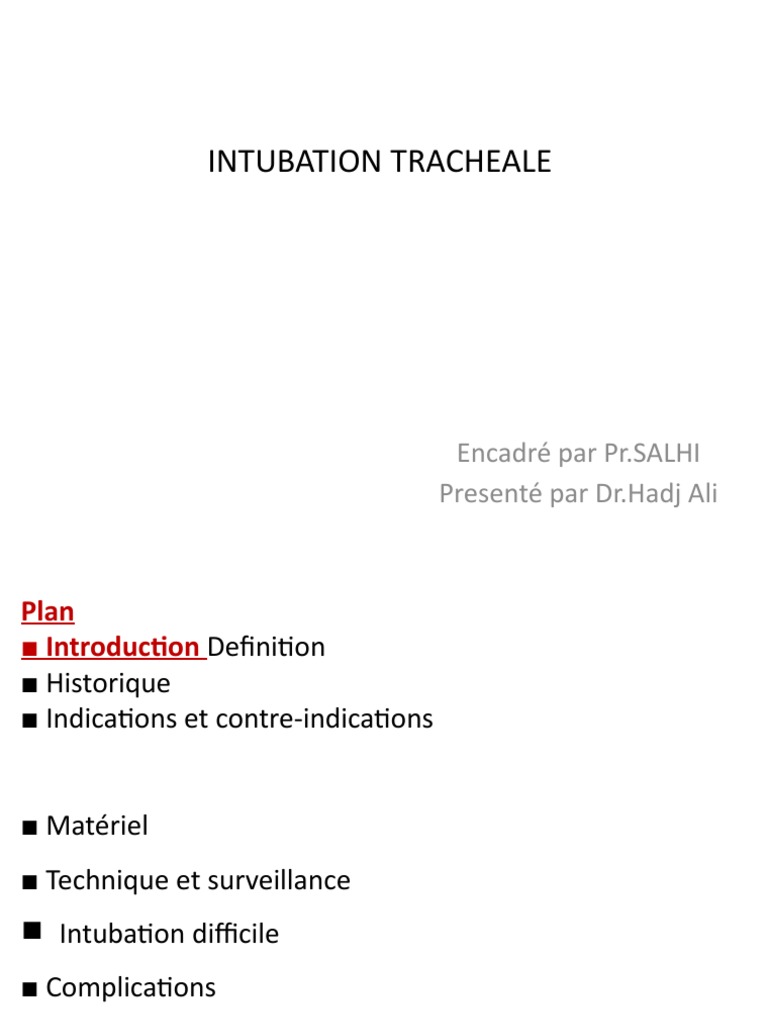 Guide de l'intubation trachéale | PDF | Médecine | Médecine clinique
