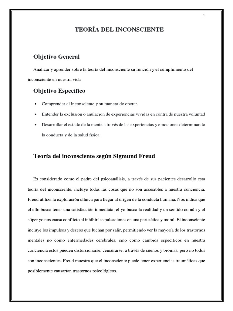 Teoría del Inconsciente en Freud | PDF | Mente inconsciente | Sigmund Freud