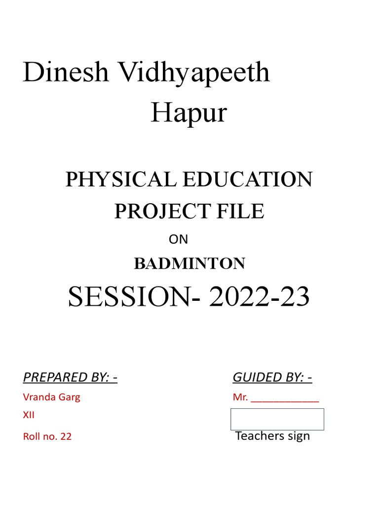 Badminton Project File for Class XII | PDF