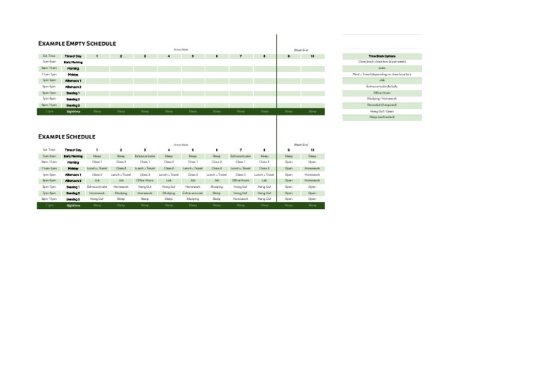 Nico's Strixhaven Support Sheet - Schedule Template | PDF | Lunch | Meal