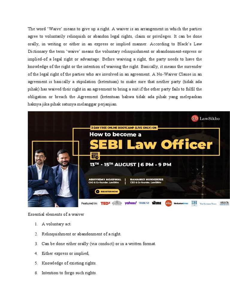 Understanding Waiver and Non-Waiver Clauses | PDF | Lease | Waiver
