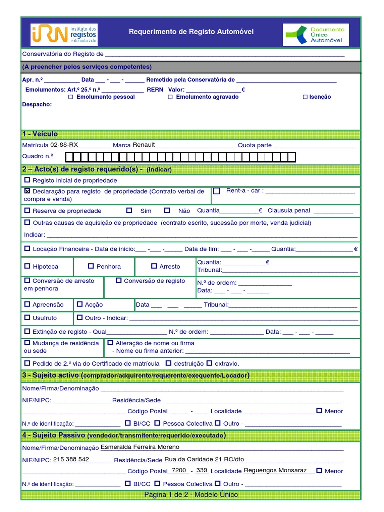 Requerimento Registo Automovel PDF | PDF | Direito Comercial | Contrato ...