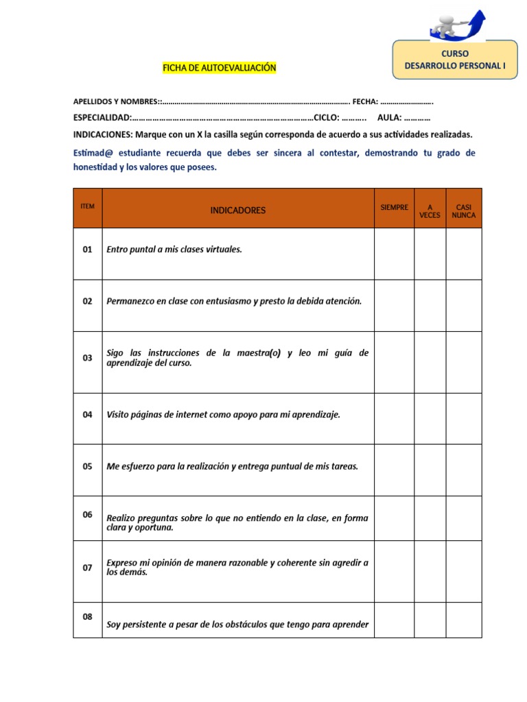 Ficha de Autoevaluación | PDF | Cognición | Modificación de comportamiento