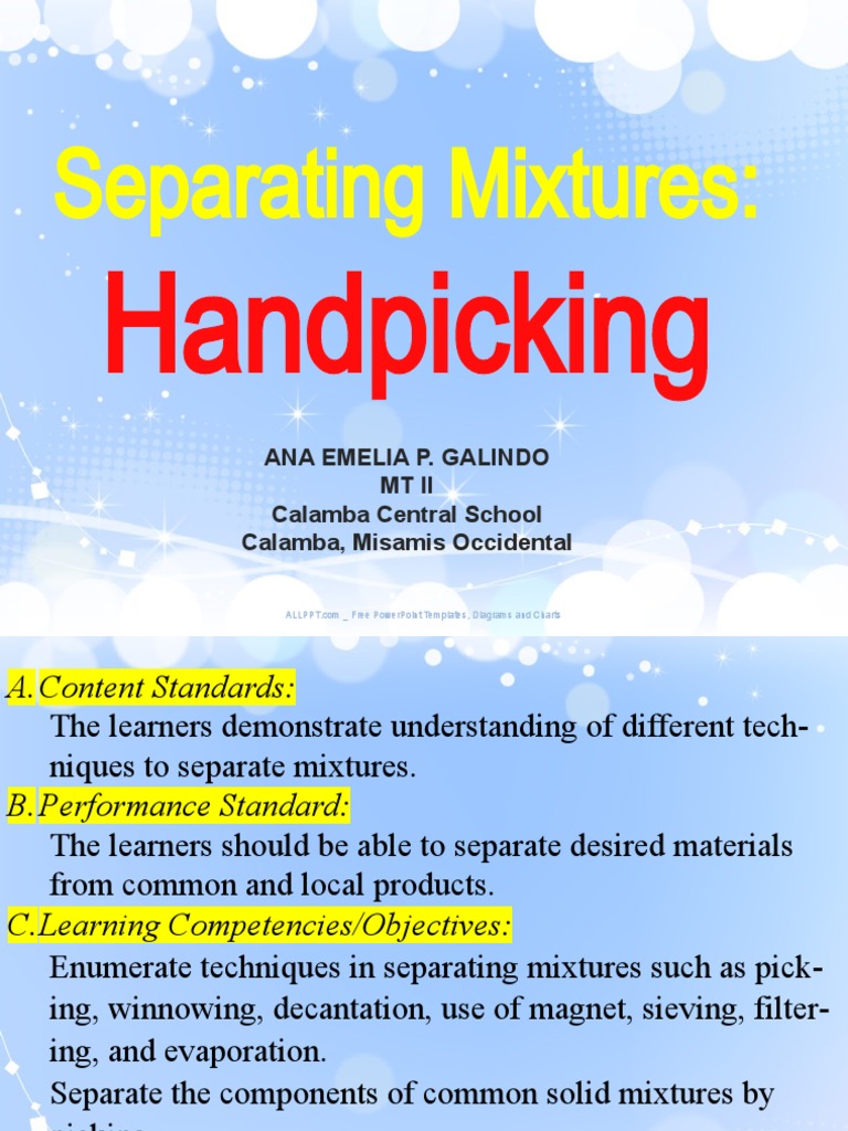 Separating Mixtures Handpicking | PDF | Chemical Substances | Cereals