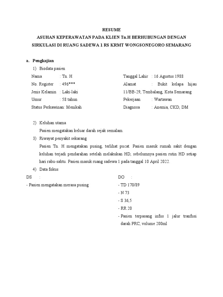 RESUME Sirkulasi TN.H P1 | PDF