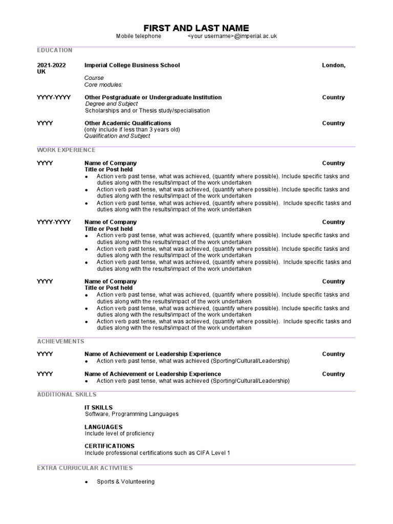 CV-template-for-FTMBA-and-MSc-applicantsg G G G | PDF | Master's Degree ...