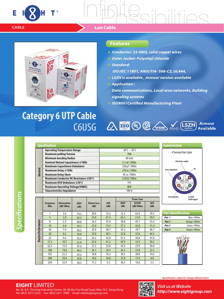 EIGHT Cat6 Cable C6USG LSZH | PDF | Equipment | Electrical Equipment