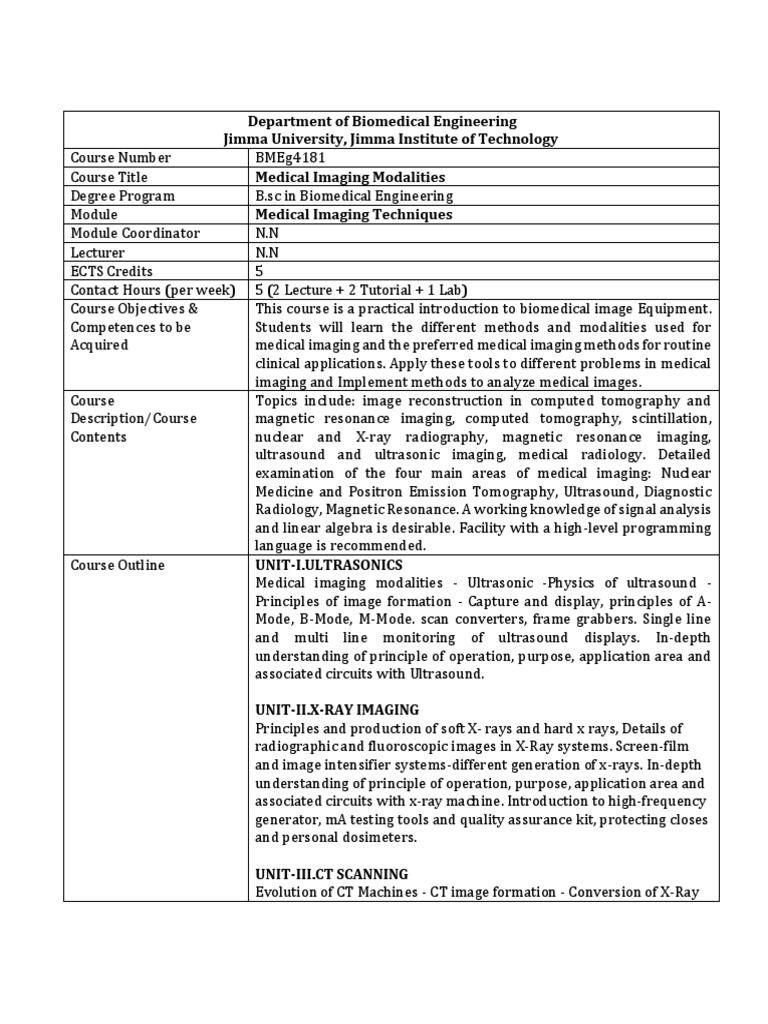 MI - Course Syllabus - With Lab | PDF | Medical Imaging | Ct Scan
