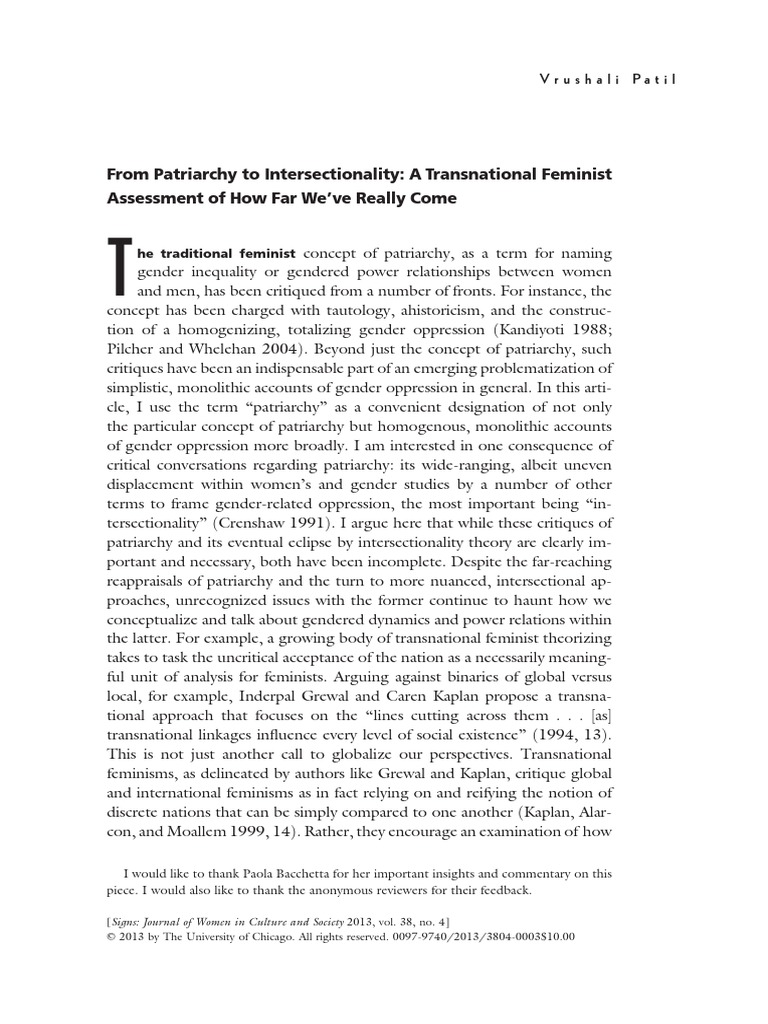 Patil - From Patriarchy To Intersectionality | PDF | Intersectionality ...