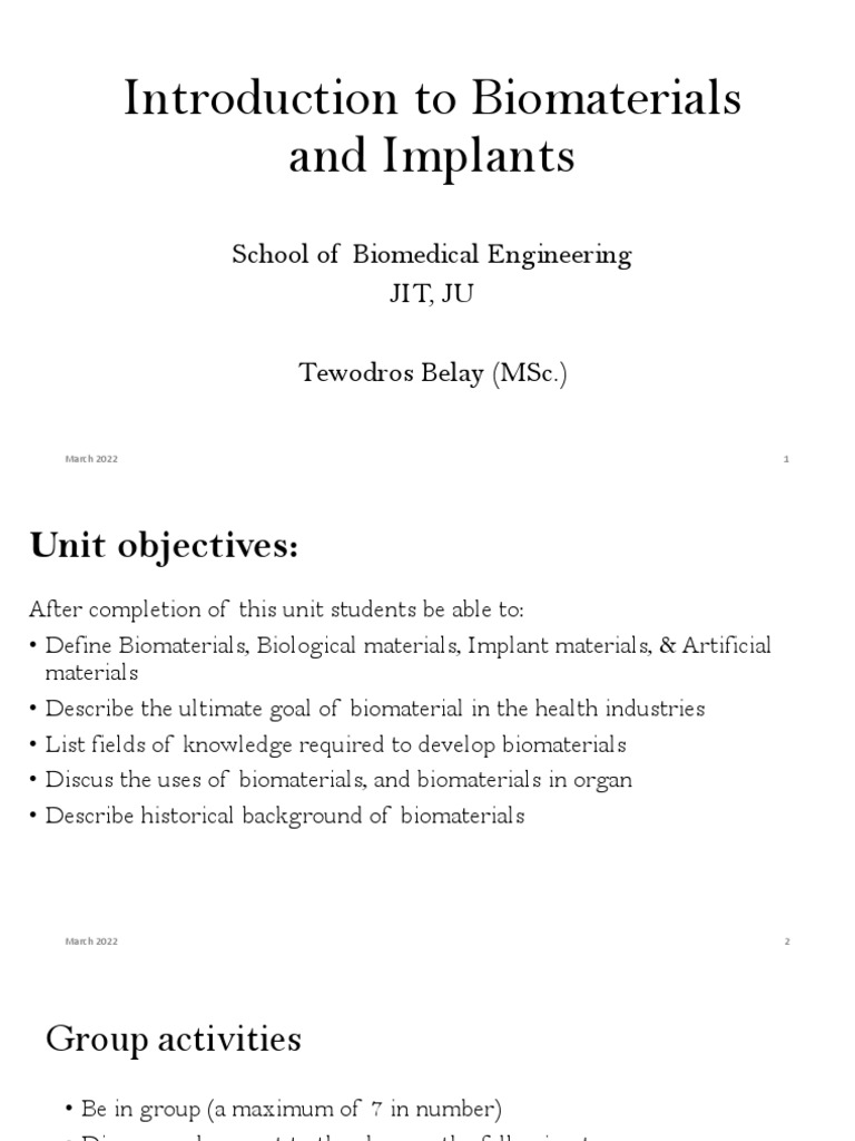 Introduction To Biomaterials and Implants | PDF | Biomaterial | Implant ...