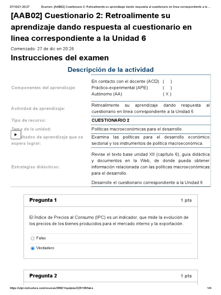 Examen - (AAB02) Cuestionario 2 - Retroalimente Su Aprendizaje Dando Respuesta Al Cuestionario ...