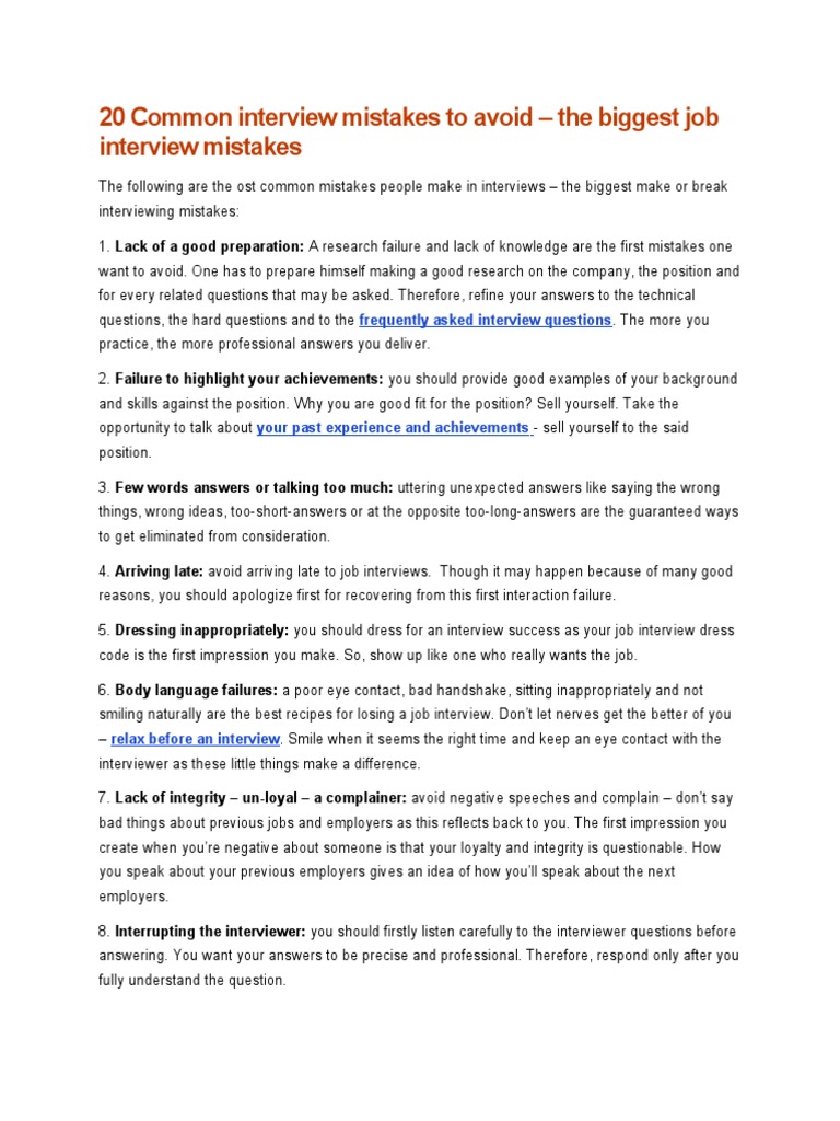 Interview Mistakes | PDF | Job Interview | Interview