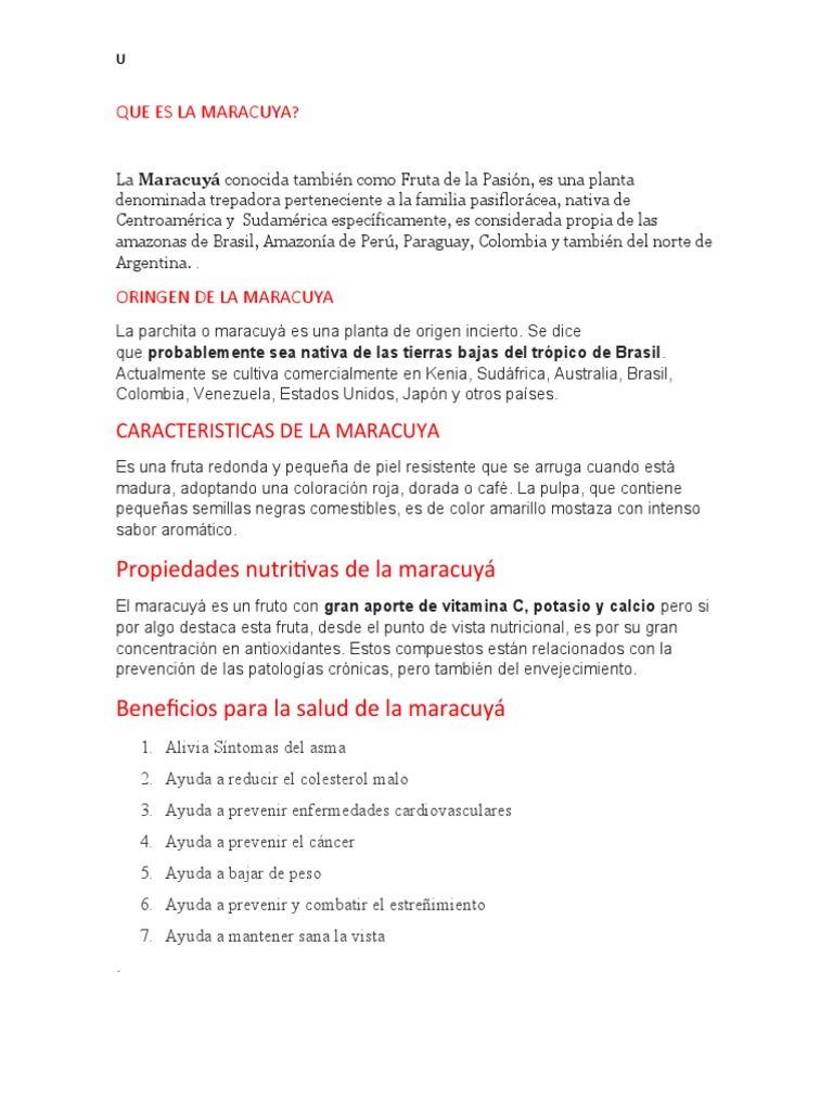 Que Es La Maracuya | PDF | Alimentos | Comida y bebida