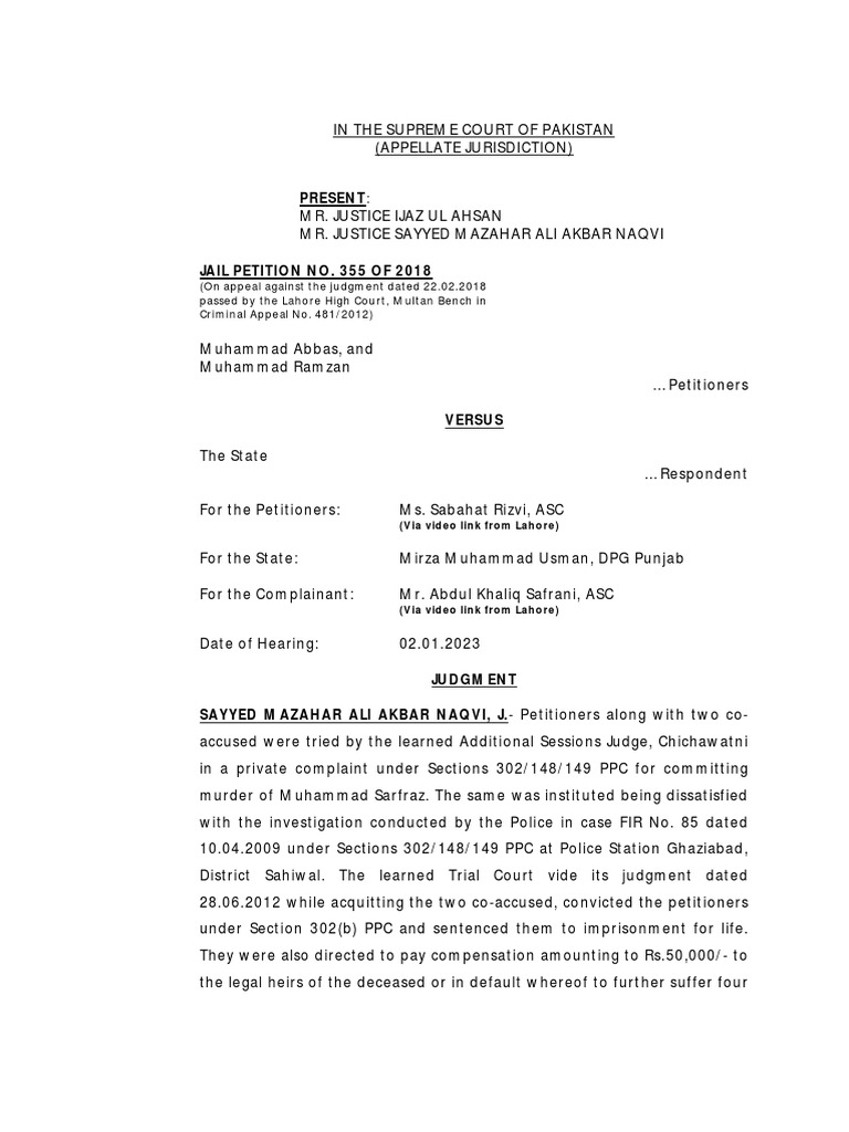 J.P. - 355 - 2018 Sections 302,302 (C), 148,149 PPC. | PDF | Witness | Prosecutor