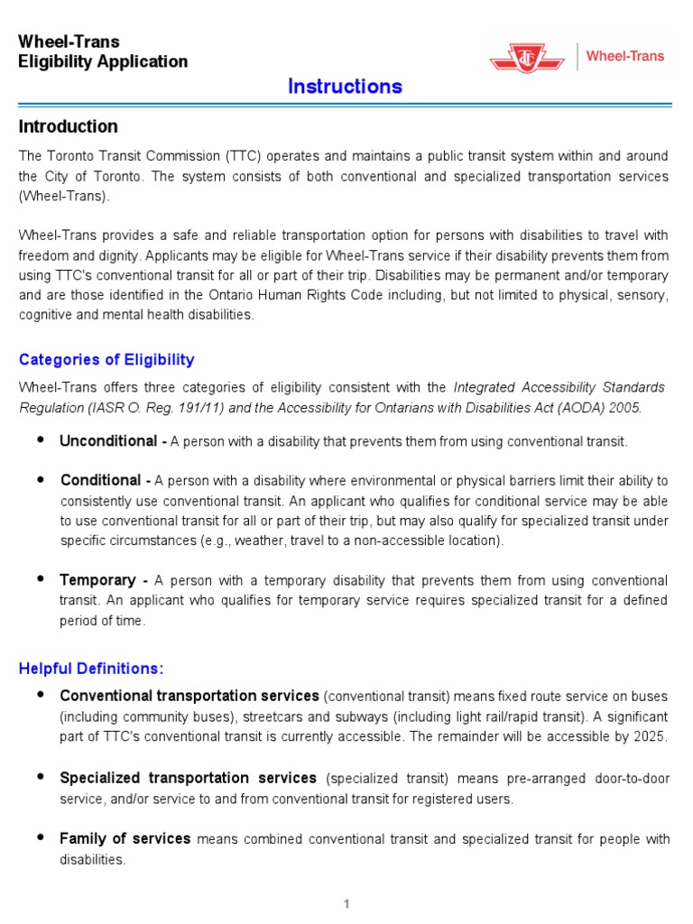 Wheel-Trans Eligibility Application | PDF | Public Transport | Disability