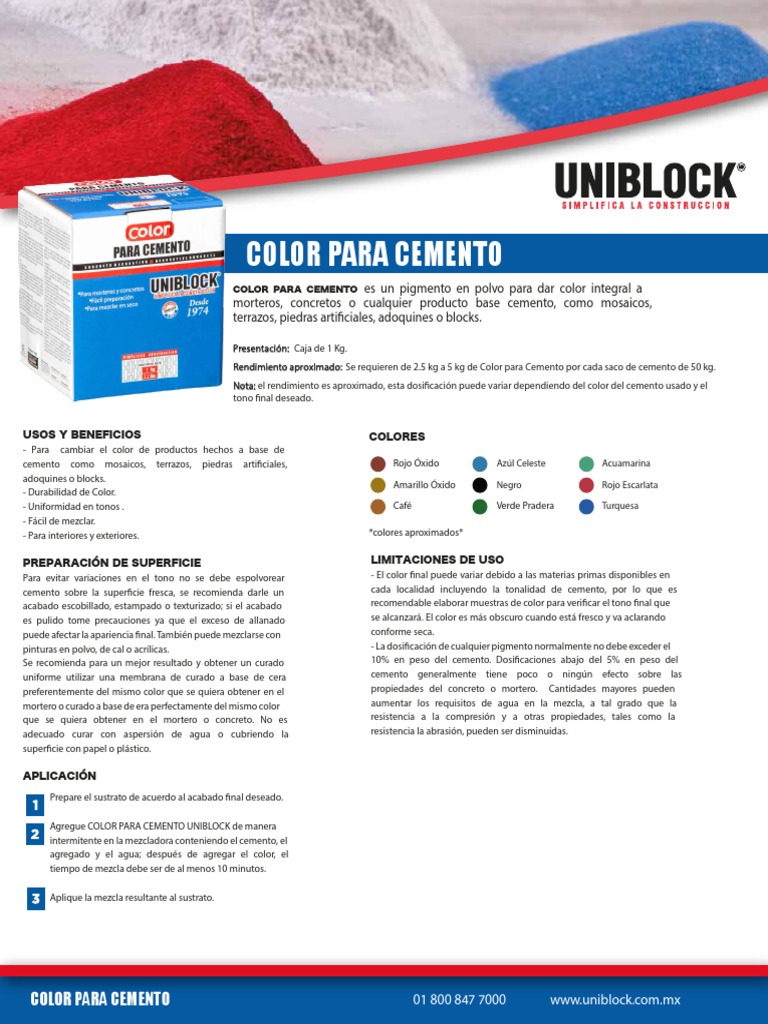 Color para Cemento Uniblock: Guía y Usos | PDF | Cemento | Color