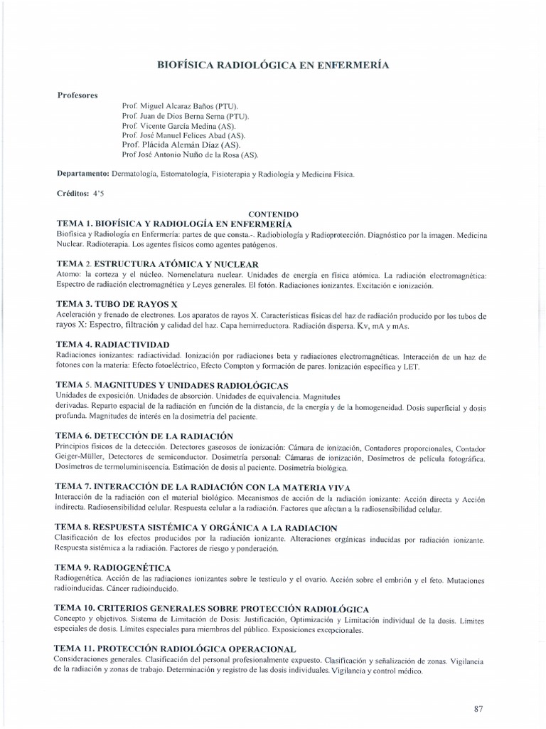 Biofísica Radiológica en Enfermería | PDF