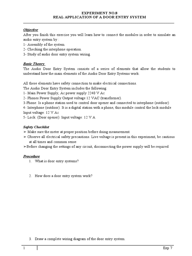 Experiment 8 DOOR ENTRY SYSTEM | PDF Experiment 8 DOOR ENTRY SYSTEM | PDF