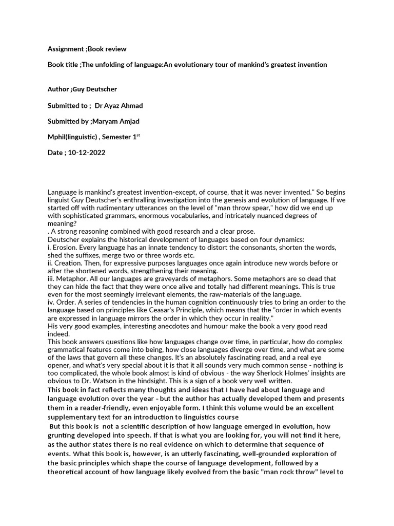 The Unfolding of Language:an Evolutionary Tour of Mankind's Greatest ...