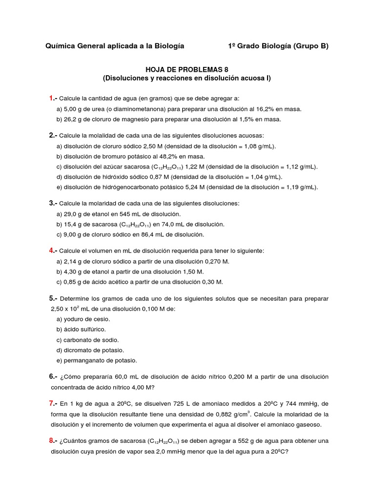 Hojas de Problemas 8-10 (QGB 22-23) | Descargar gratis PDF | Ácido | Ph